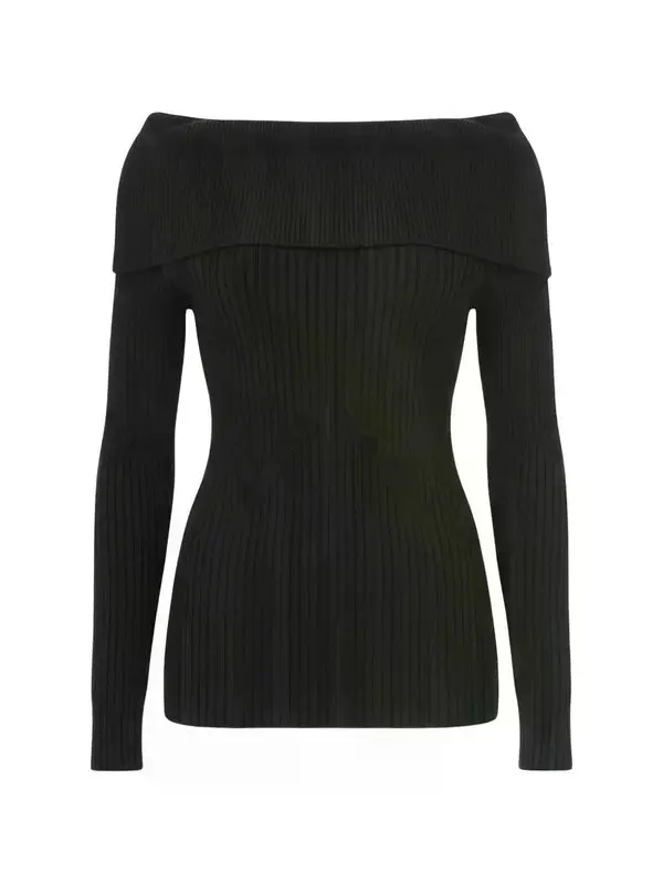 Isaia Off-shoulder Ribbed Knit Sweater