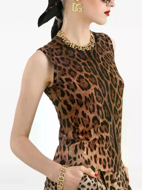 Dolce & Gabbana Leo Print Sleeveless Wool Top