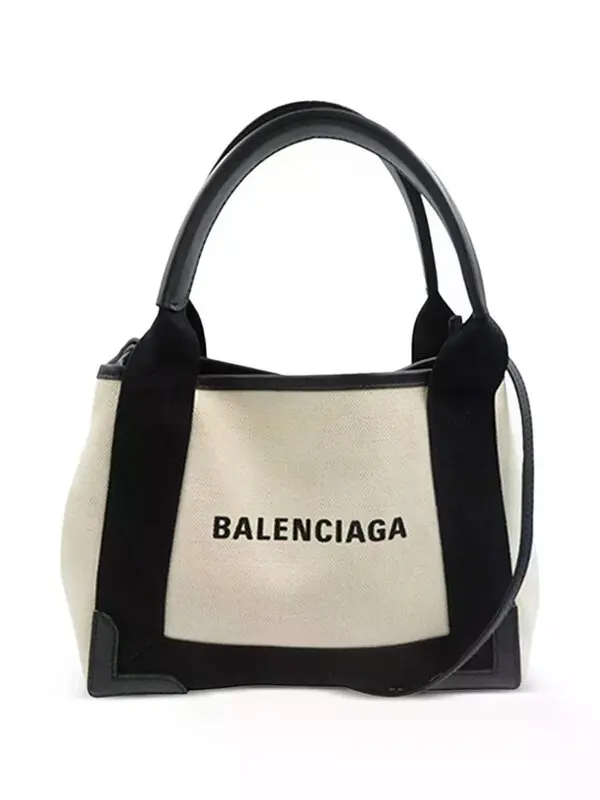 Balenciaga Canvas Navy Cabas Xs Satchel - White