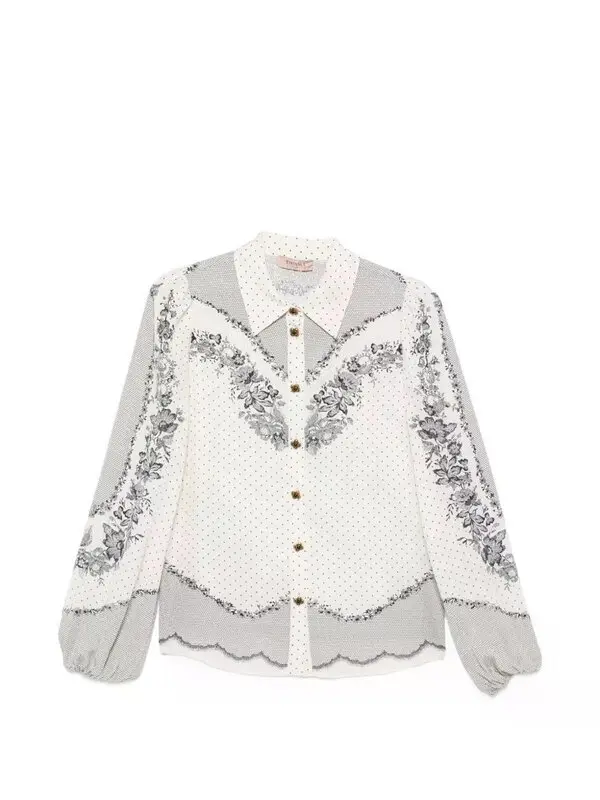 TWINSET Floral Print Polka Dot Blouse