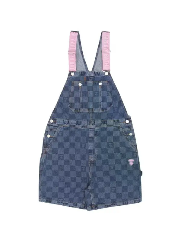 AAPE BY *A BATHING APE Moonface Check-print Denim Suspender Shorts