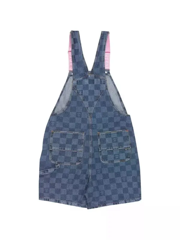 AAPE BY *A BATHING APE Moonface Check-print Denim Suspender Shorts