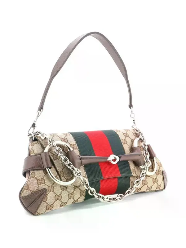 Gucci Horsebit Nm Web Chain Clutch Gg Canvas Medium Shoulder Bag