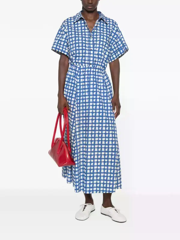 I BLUES Check-print Short-sleeve Midi Dress