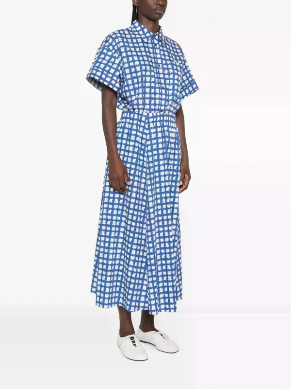 I BLUES Check-print Short-sleeve Midi Dress