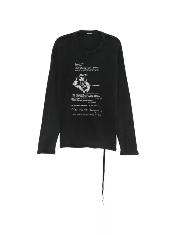ANN DEMEULEMEESTER Graphic-print Waffle-knit T-shirt - Black