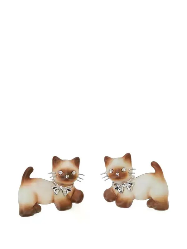 YVMIN Cat-motif Crystal-embellished Hair Clips - Brown