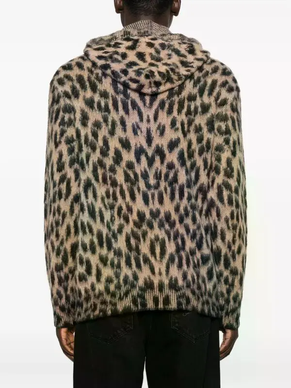 LANEUS Leopard-print Drawstring Hoodie