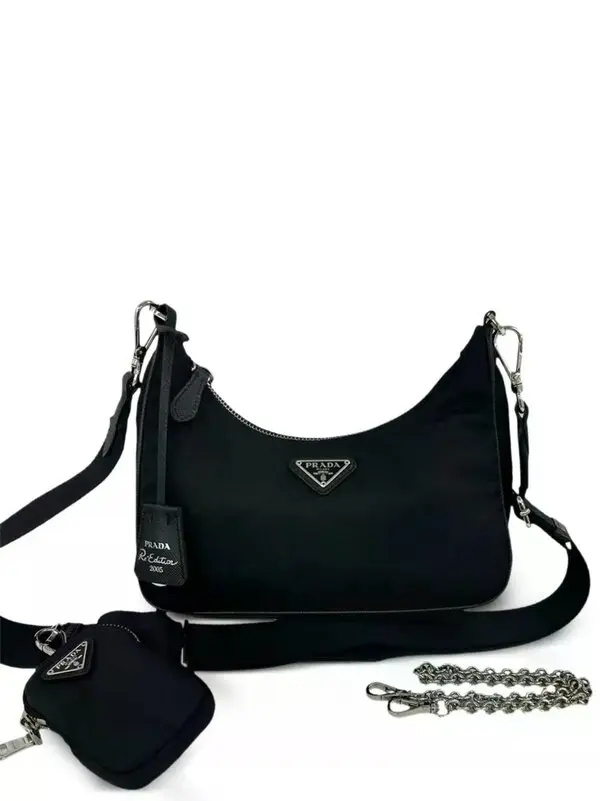 Prada 2000-2013 Saffiano Trimmed Re Nylon Re Edition 2005 Satchel - Black