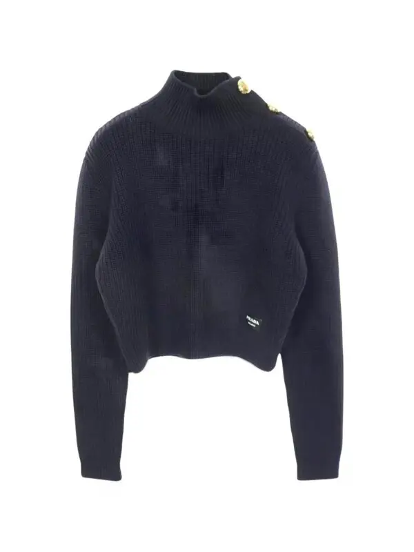 Prada Ribbed Turtleneck Sweater With Button Detail