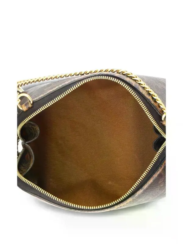 Celine Zip Around Chain Clutch Triomphe Coated Canvas Crossbody Bag - Brown
