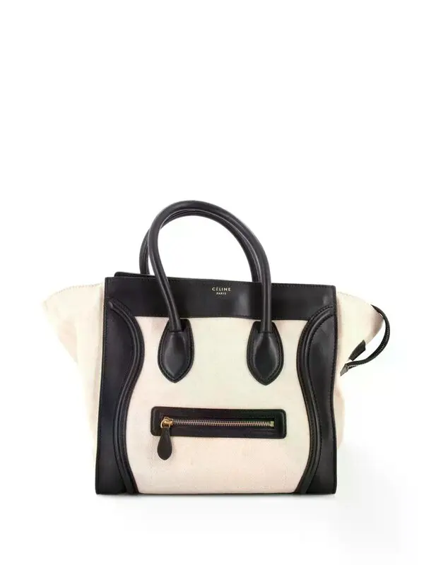 Celine Luggage Bag Canvas And Leather Mini Satchel - Neutrals