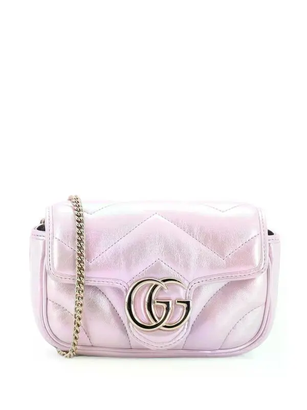 Gucci Gg Marmont Flap Bag Chevron Iridescent Leather Super Mini Crossbody Bag