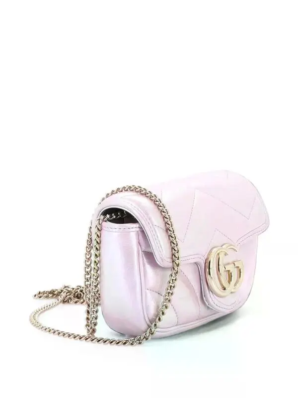Gucci Gg Marmont Flap Bag Chevron Iridescent Leather Super Mini Crossbody Bag