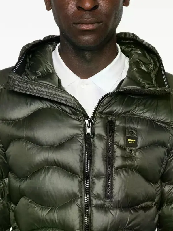 BLAUER. Wave Quilted Hooded Jacket - Green
