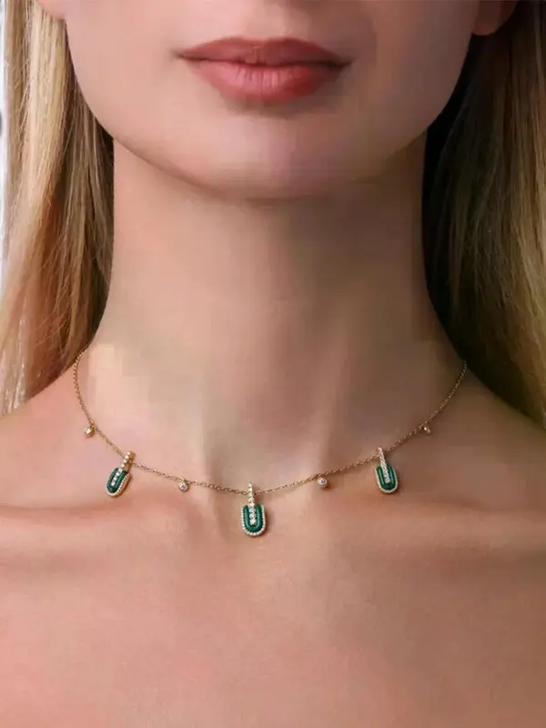 U LOS ANGELES 18k Yellow Malachite And Diamond Necklace