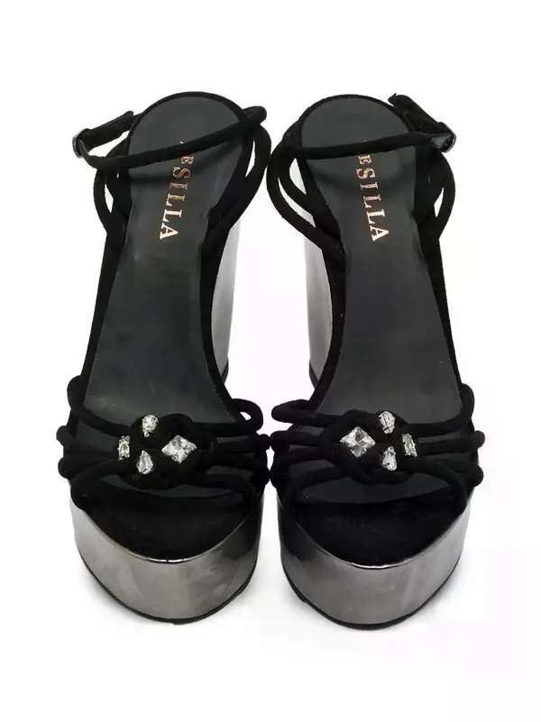 LE SILLA Crystal-embellished Wedge Sandals - Black