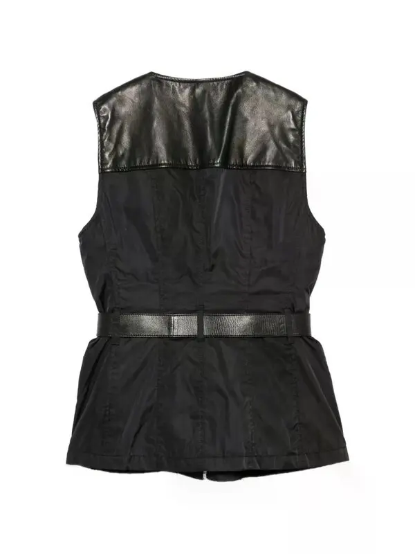 Prada Sleeveless Leather Paneled Belted Jacket