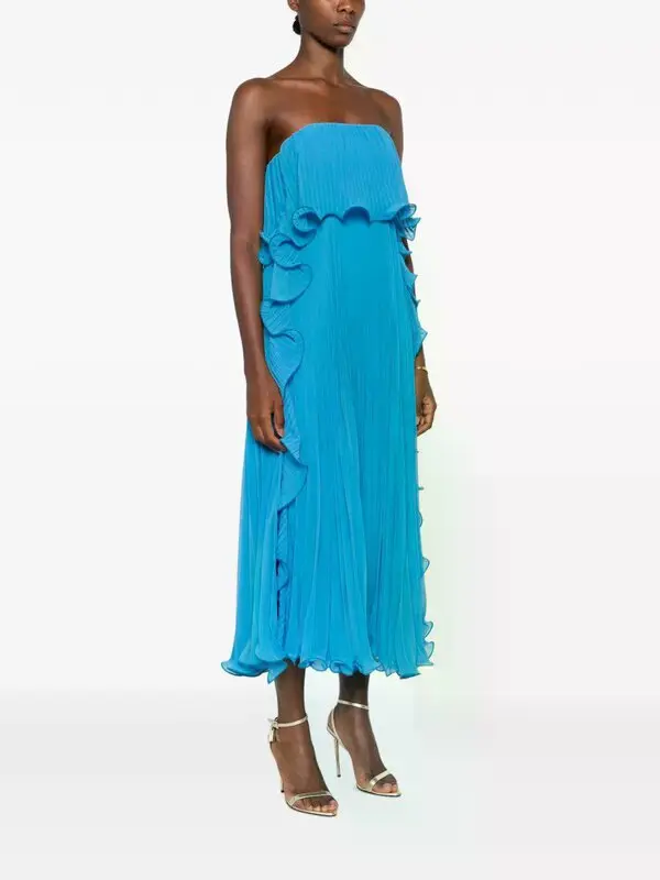 SIMONA CORSELLINI Pleated Ruffled Strapless Midi Dress