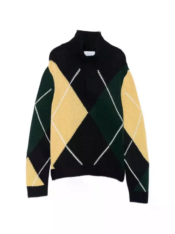 BEYOU Argyle Knit High-neck Sweater