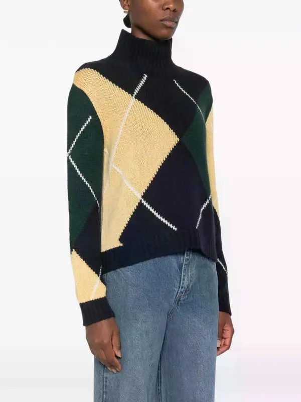 BEYOU Argyle Knit High-neck Sweater