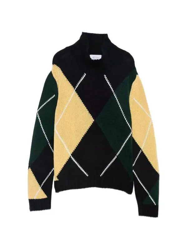 BEYOU Argyle Knit High-neck Sweater