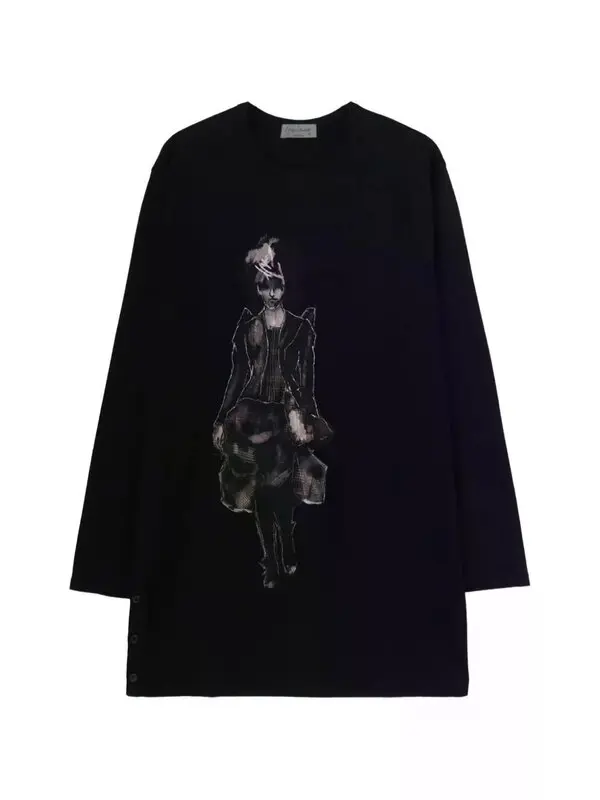 Yohji Yamamoto Graphic-print Button-slit Long-sleeved T-shirt