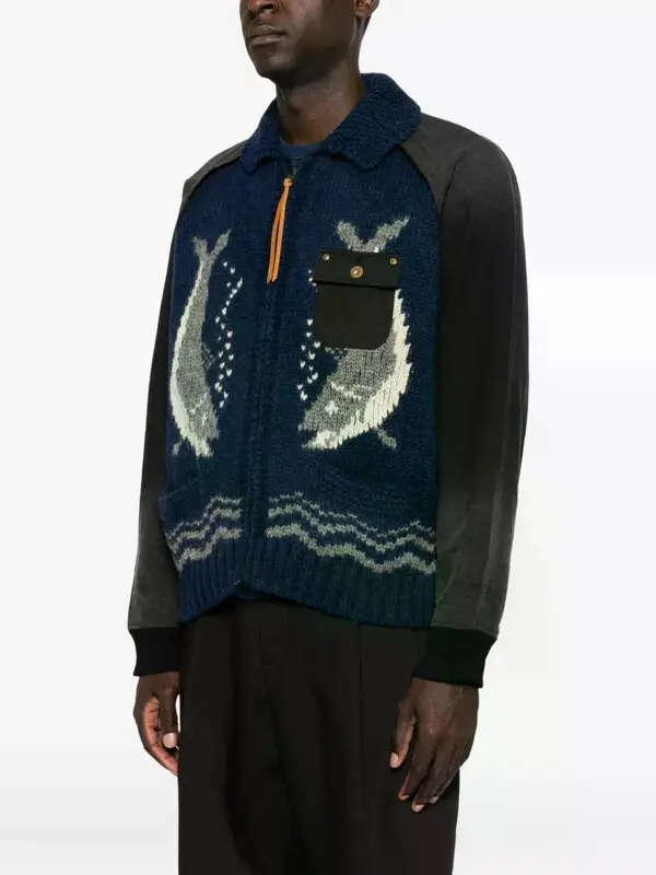 KHOKI Intarsia-knit Panelled Cardigan