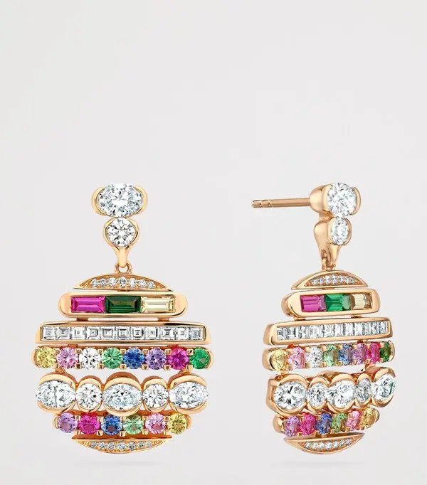 BOODLES Rose Gold, Diamond, Sapphire, Ruby And Tsavorite Play Of Light Drop Earrings