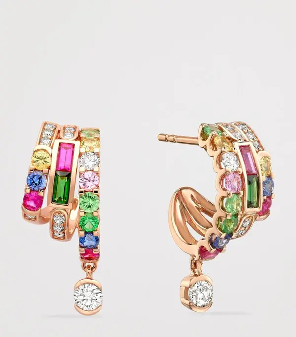 BOODLES Rose Gold, Diamond, Sapphire, Ruby And Tsavorite Play Of Light Hoop Earrings