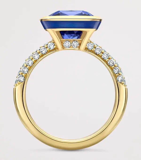BOODLES Yellow Diamond And Tanzanite Cushion Ring