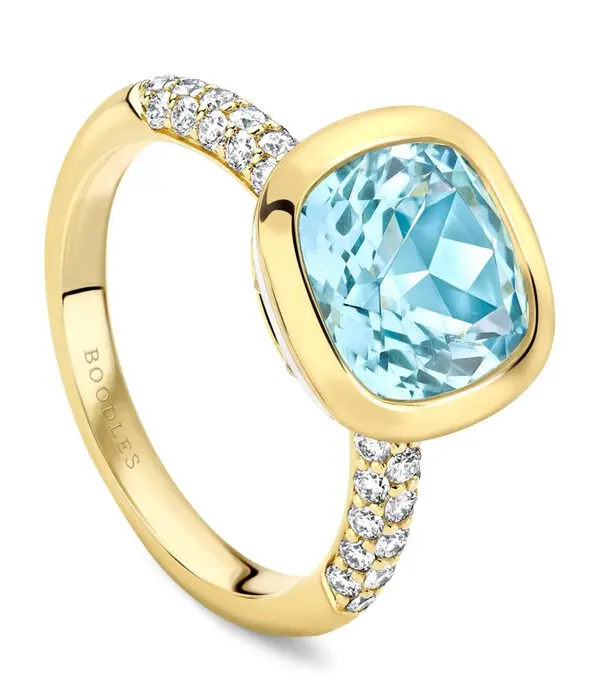BOODLES Yellow Diamond And Aquamarine Cushion Ring - Gold