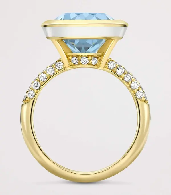 BOODLES Yellow Diamond And Aquamarine Oval Ring