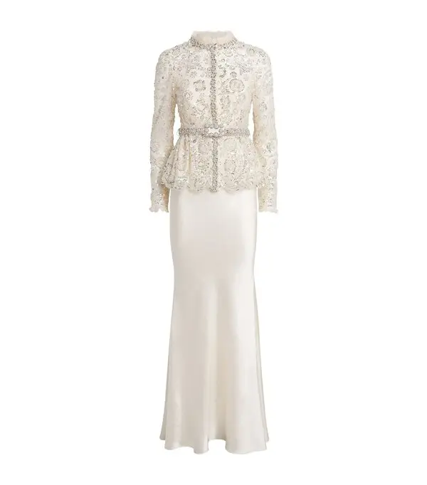 SELF-PORTRAIT Satin Sequin-embellished Gown