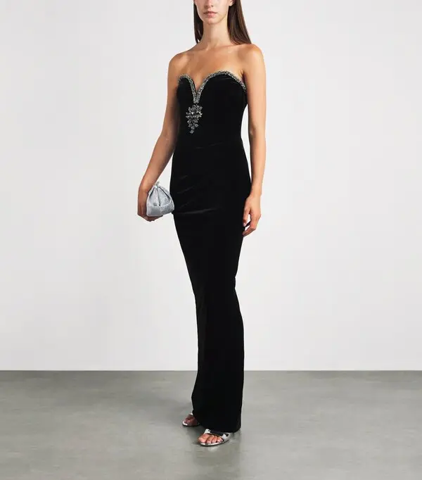 SELF-PORTRAIT Velvet Embellished Maxi Dress