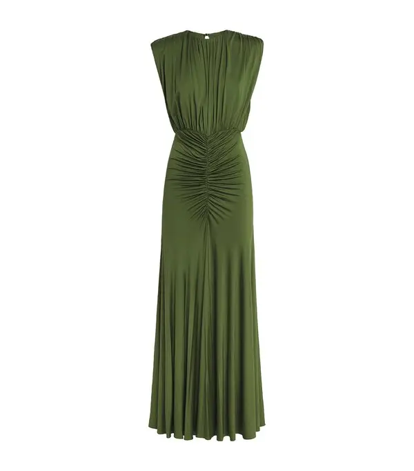 SELF-PORTRAIT Jersey Gathered Maxi Dress - Green