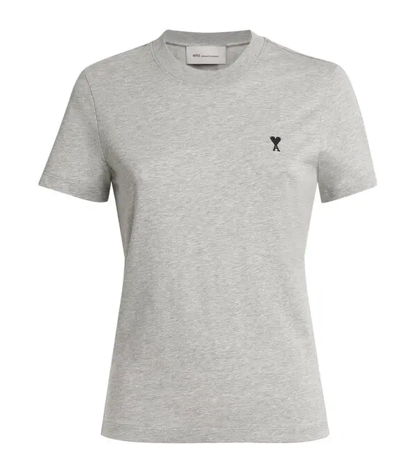 AMI Paris Cotton T-shirt With Embroidered De Coeur Logo - Grey