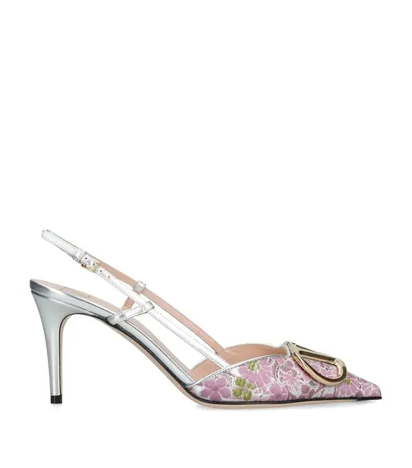 Valentino Garavani Jacquard Vlogo Slingback Heels 80 - Nude