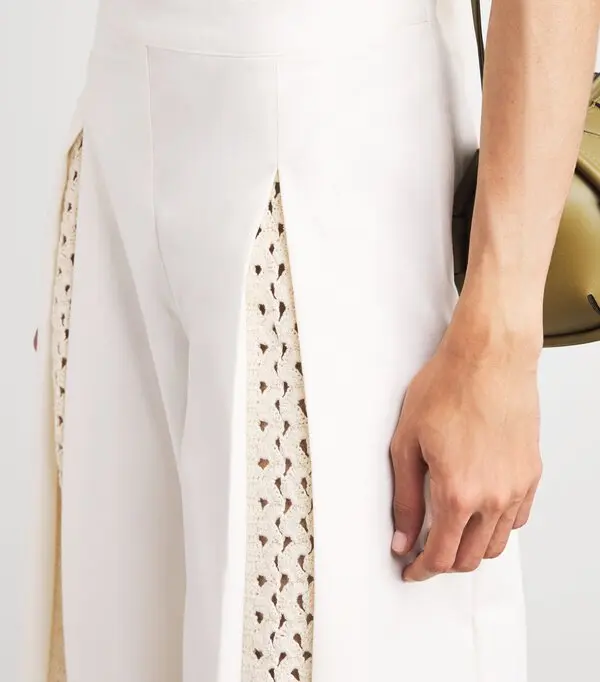 Escvdo Crochet Panel Wide-leg Trousers