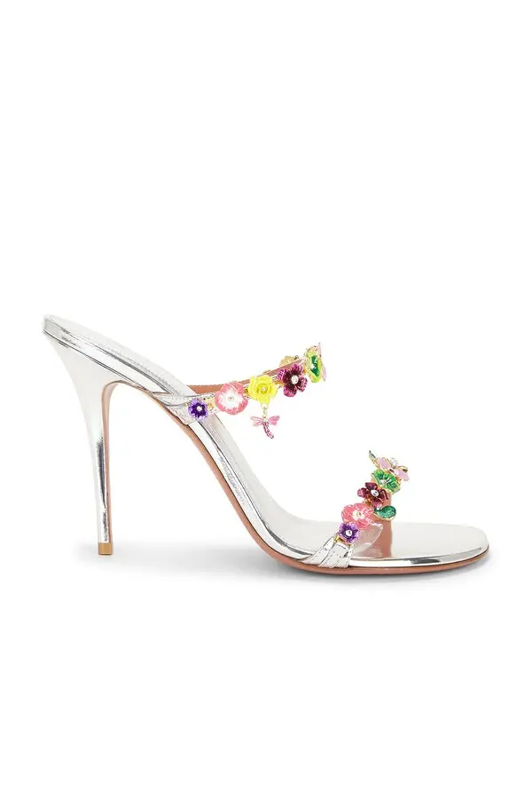 Amina Muaddi Vittoria 105 Slipper Sandal - Silver & Multicolor