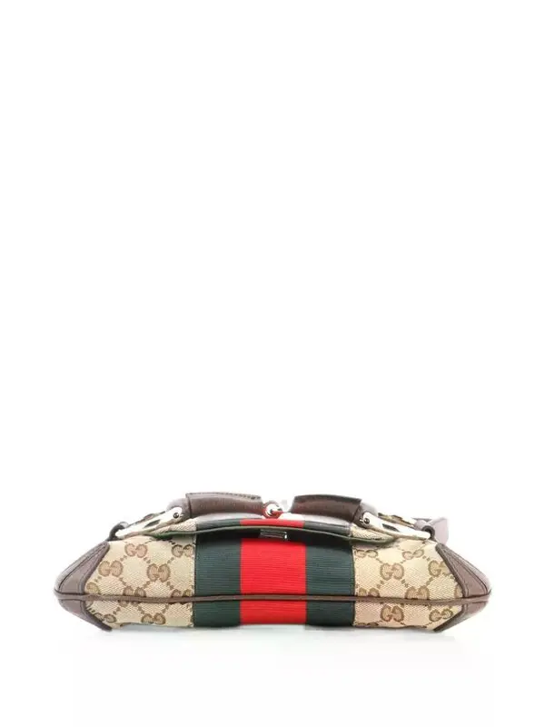 Gucci Horsebit Nm Web Chain Clutch Gg Canvas Small Shoulder Bag - Brown