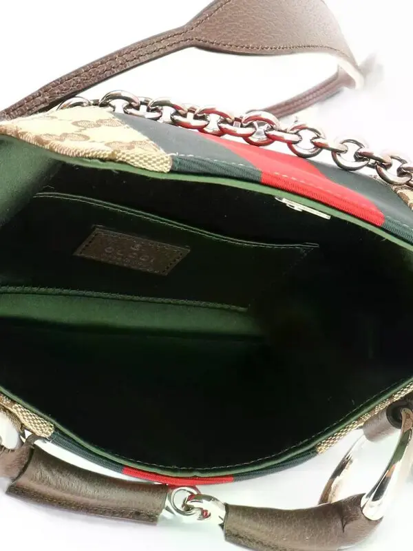 Gucci Horsebit Nm Web Chain Clutch Gg Canvas Small Shoulder Bag - Brown