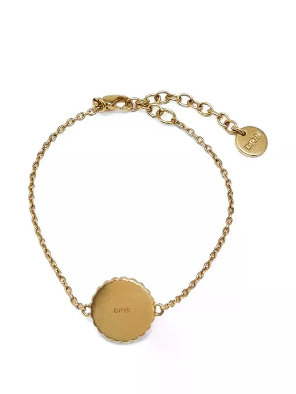 Dior Tone Faux Pearl Embellished Logo Charm Bracelet