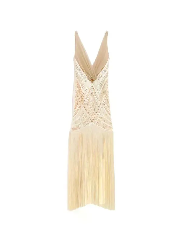 Attico Ivory Tulle Midi Dress With Embroidery