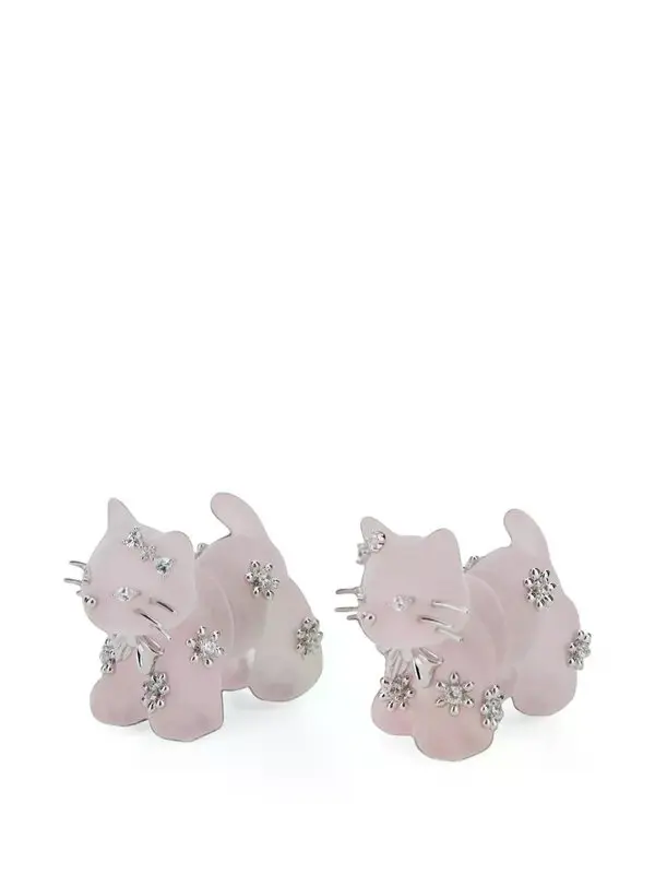 YVMIN Cat-motif Crystal-embellished Earrings - Pink