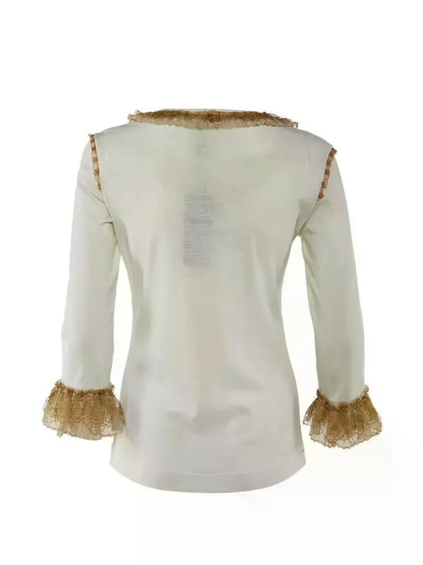 Dolce & Gabbana Long Sleeve Ruffled Fine Knit Top - White
