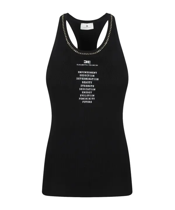 Elisabetta Franchi Ribbed Knit Vest With Chain Embellishment
