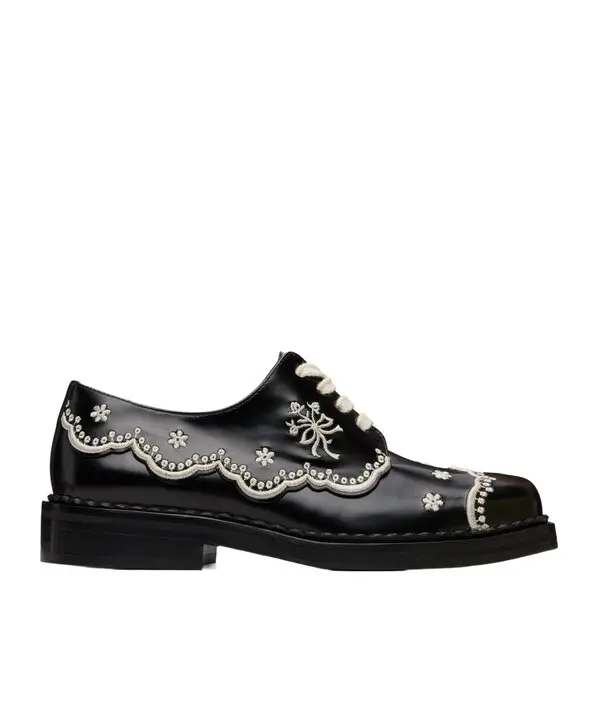 Simone Rocha Floral Lace Derby Shoes - Black/beige