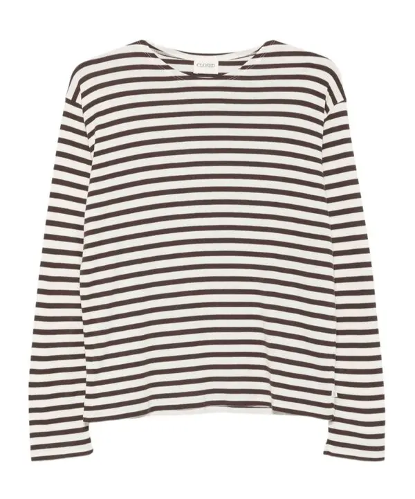 Closed Horizontal-stripe Long-sleeve T-shirt