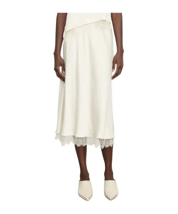 Vince Floral Lace Trim Midi Skirt